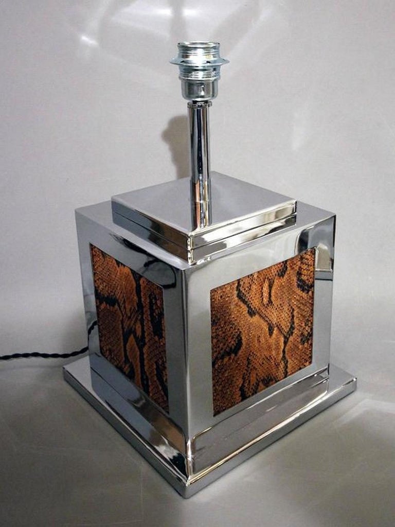 Pair of Table Lamps in Python Skin and Chrome, France, 1970 For Sale at ...