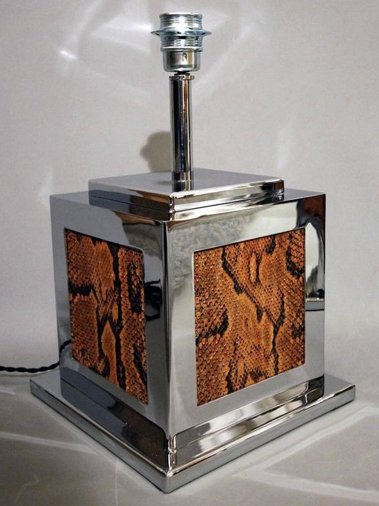 Pair of Table Lamps in Python Skin and Chrome, France, 1970 For Sale at ...