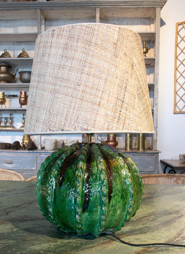 Pair of Table Lamps Made of Glazed Cactus-shaped Ceramics For Sale at ...