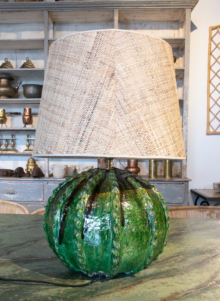 Pair of Table Lamps Made of Glazed Cactus-shaped Ceramics For Sale at ...