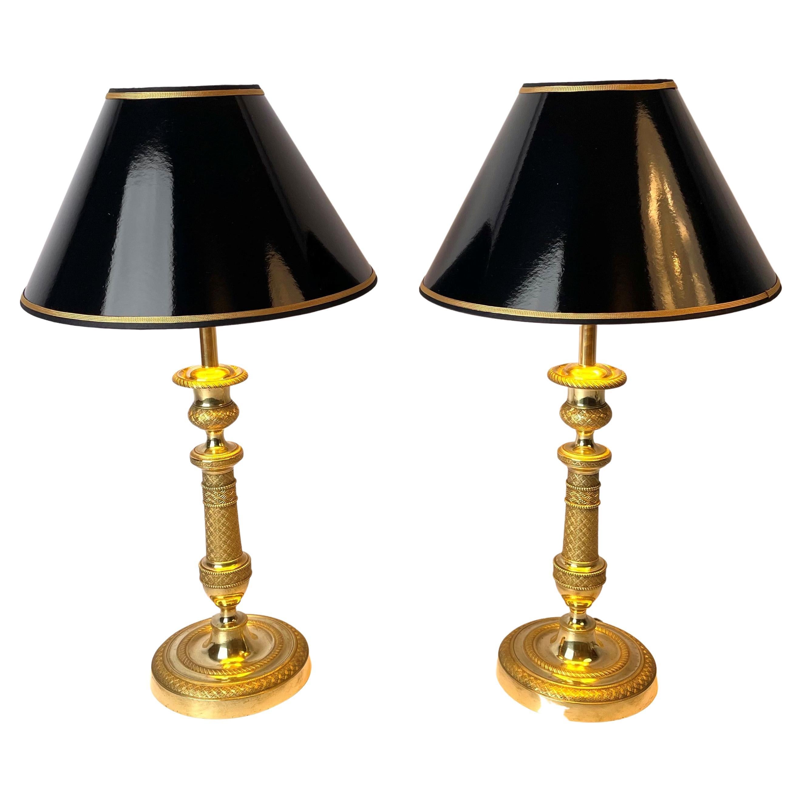 Pair of Table Lamps, Originally Empire Candlesticks at 1stDibs