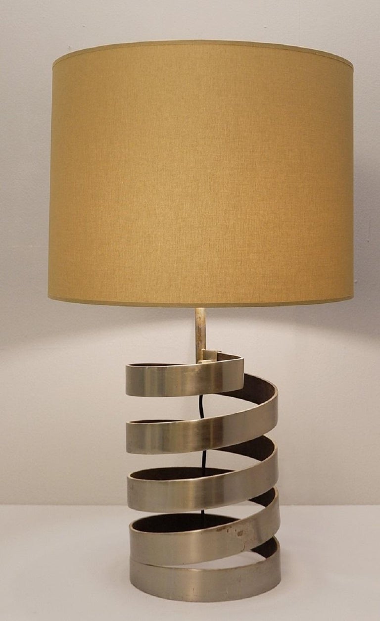 Pair of Table Lamps with Helical Base in Brushed Steel by Jacques ...