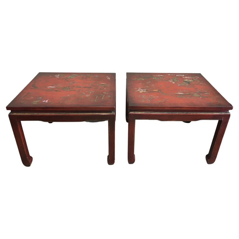 Pair of Tables, Red Lacquer, China, Decoration, 20th Century For Sale ...