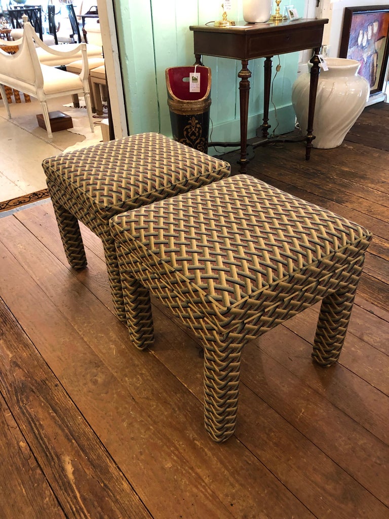 Pair of Tailored Parsons Style Upholstered Ottomans Benches at 1stDibs