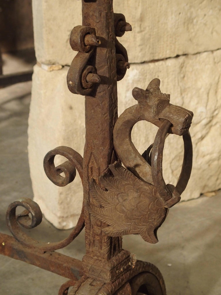 Pair of Tall Antique Forged Andirons from Antwerp, Belgium, circa 1870 ...