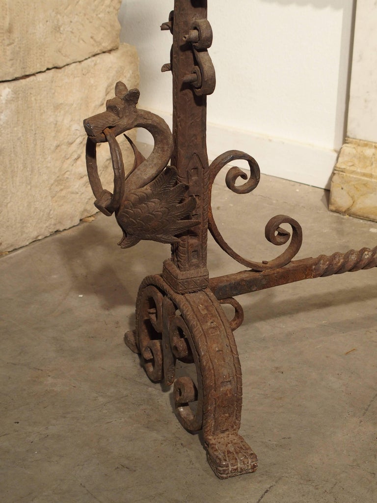 Pair of Tall Antique Forged Andirons from Antwerp, Belgium, circa 1870 ...