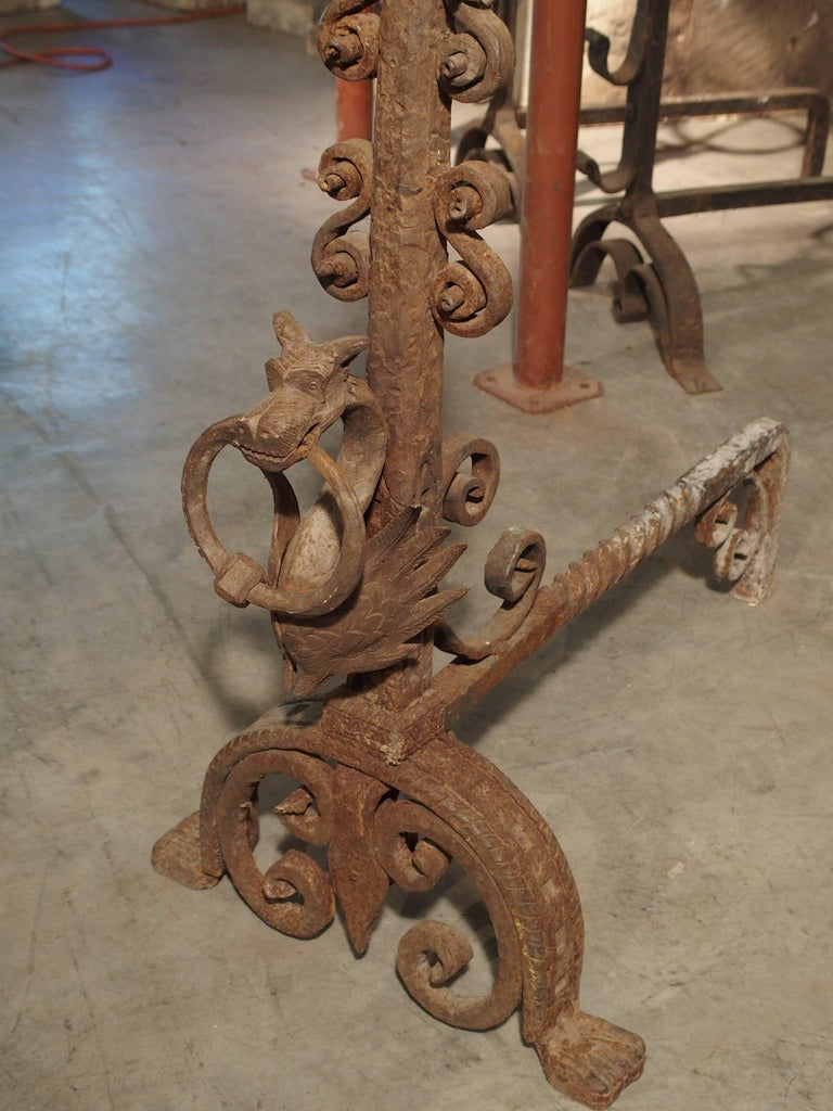 Pair of Tall Antique Forged Andirons from Antwerp, Belgium, circa 1870 ...
