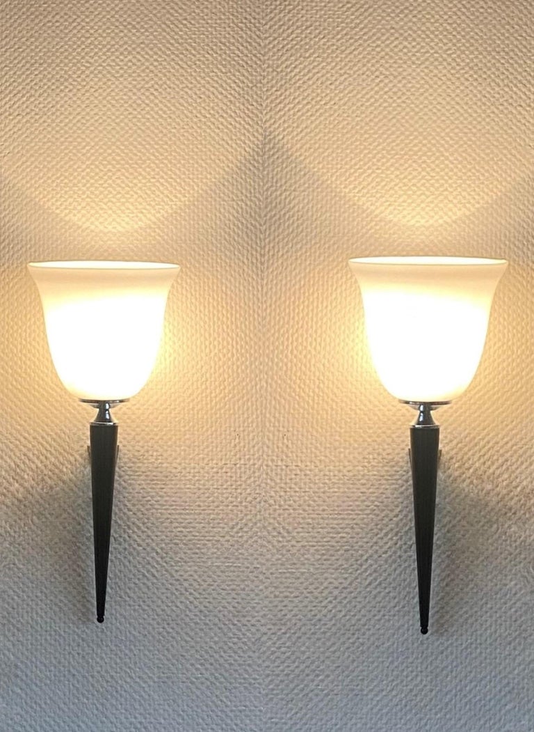 Pair of Tall Art Deco Bauhaus Style Torchiere Wall Lamps, France, 1930s ...