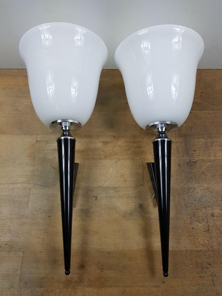 Pair of Tall Art Deco Bauhaus Style Torchiere Wall Lamps, France, 1930s ...