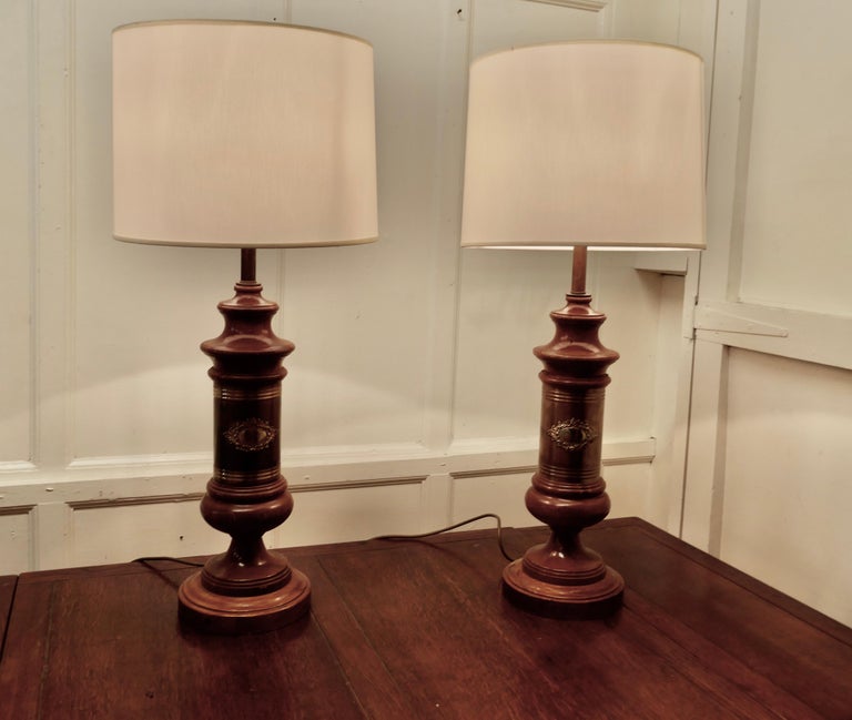 Pair of Tall Art Deco Style Column Table Lamps For Sale at 1stDibs