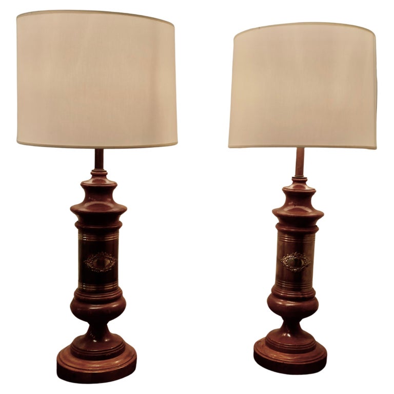 Pair of Tall Art Deco Style Column Table Lamps For Sale at 1stDibs