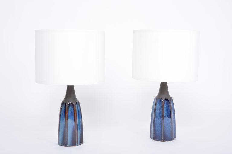 Pair of Tall Blue Stoneware Table Lamps Model 1042 by Einar Johansen ...