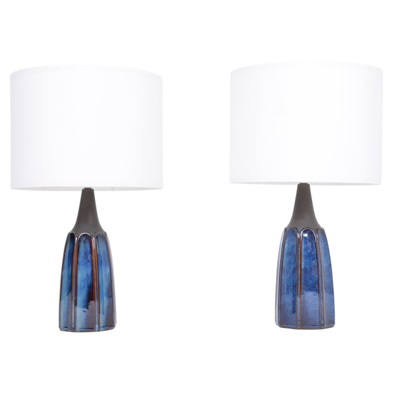 Pair of Tall Blue Stoneware Table Lamps Model 1042 by Einar Johansen ...