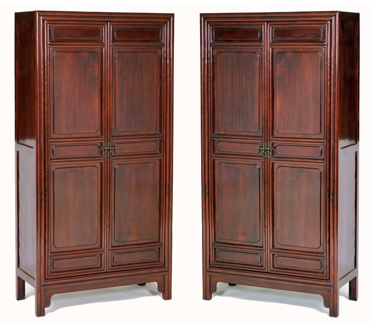 Pair of Tall Cabinets with Square Corners and Carved with Lipped ...