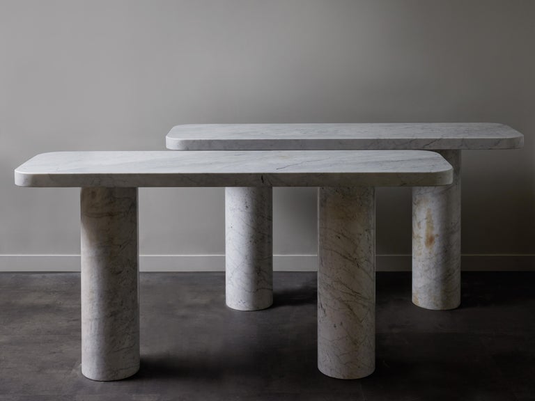 Pair of Tall Carrara Marble Consoles For Sale at 1stDibs