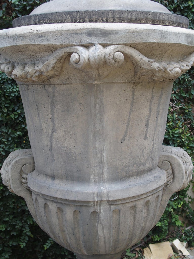 Pair of Tall Cast Stone Lidded Garden Vases from Belgium at 1stDibs