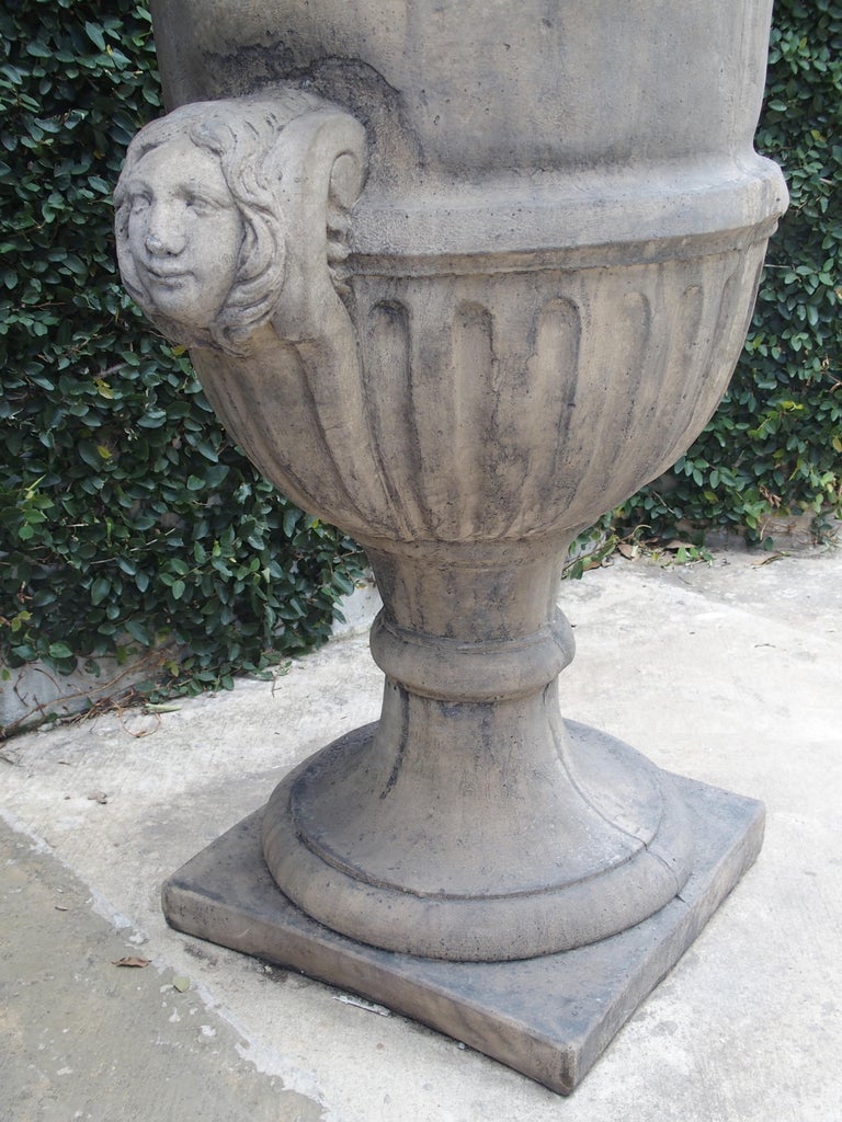 Pair of Tall Cast Stone Lidded Garden Vases from Belgium at 1stDibs