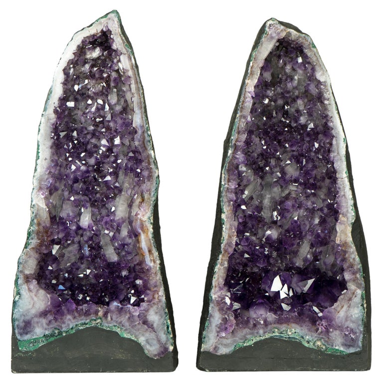 Pair of Tall Deep Purple Amethyst Crystal Geode Cathedrals, with Rare ...
