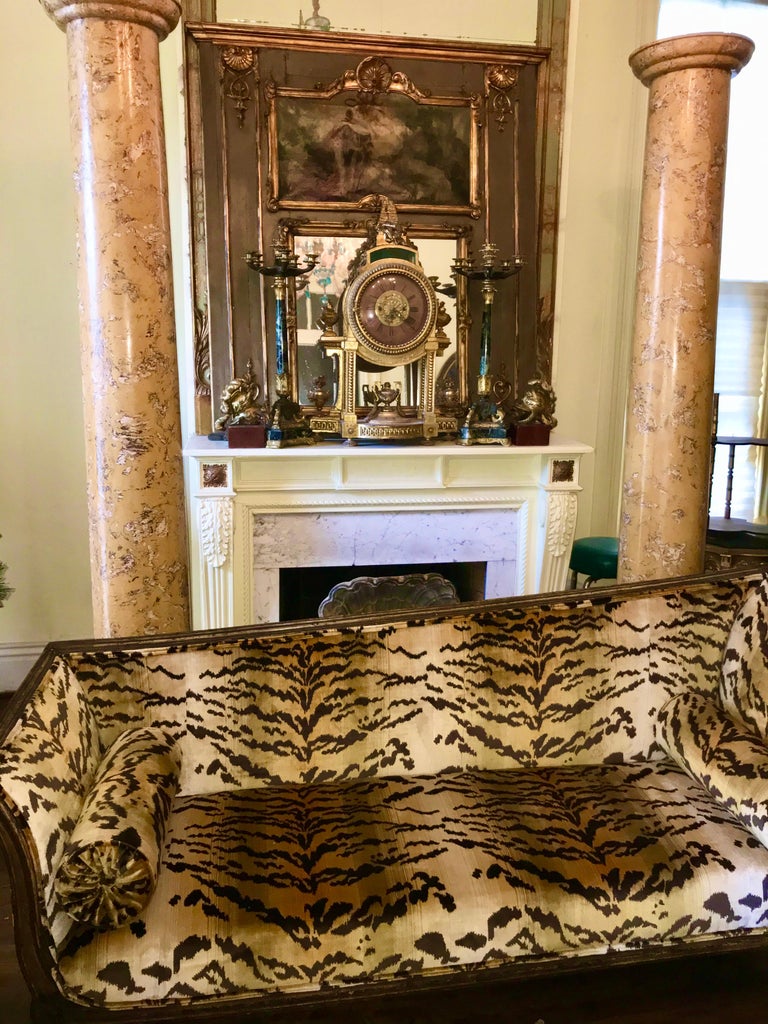 Pair of Tall Faux Sienna Marble Tuscan Style Columns For Sale at 1stDibs