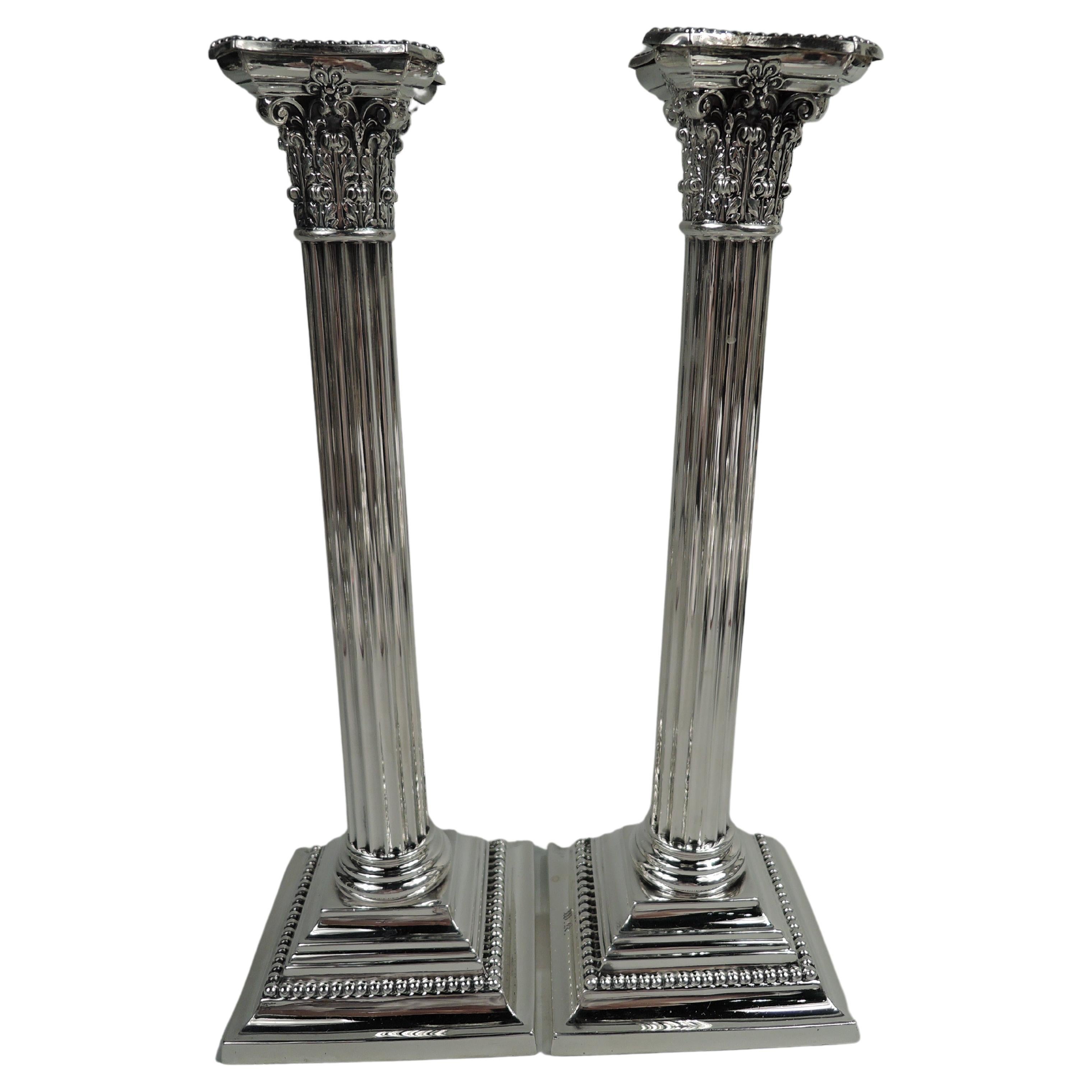 Pair of Tall Gorham Edwardian Neoclassical Column Candlesticks, 1905 ...