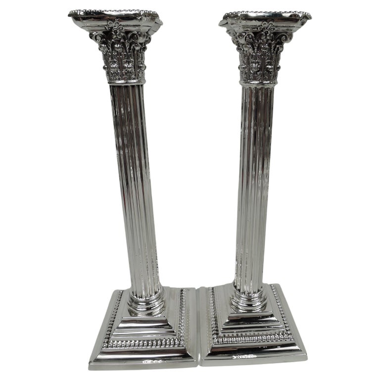 Pair of Tall Gorham Neoclassical Sterling Silver Column Candlesticks ...