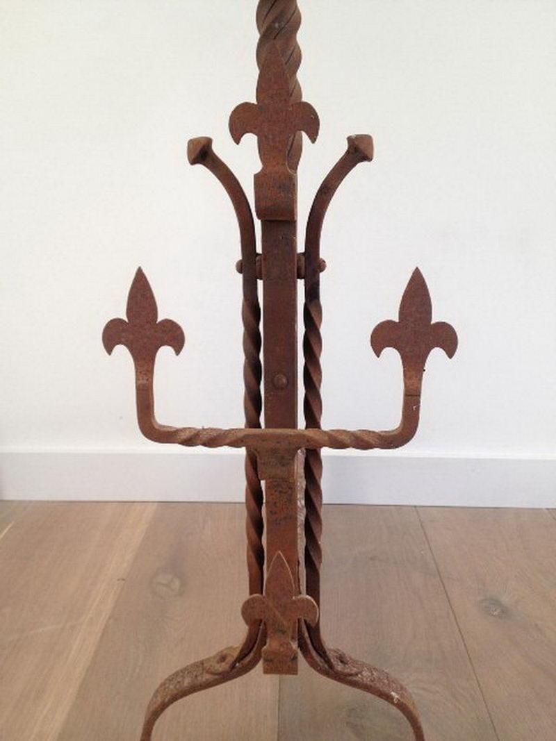 Pair of Tall Gothic Style Wrought Iron Andirons, French, circa 1900 For ...