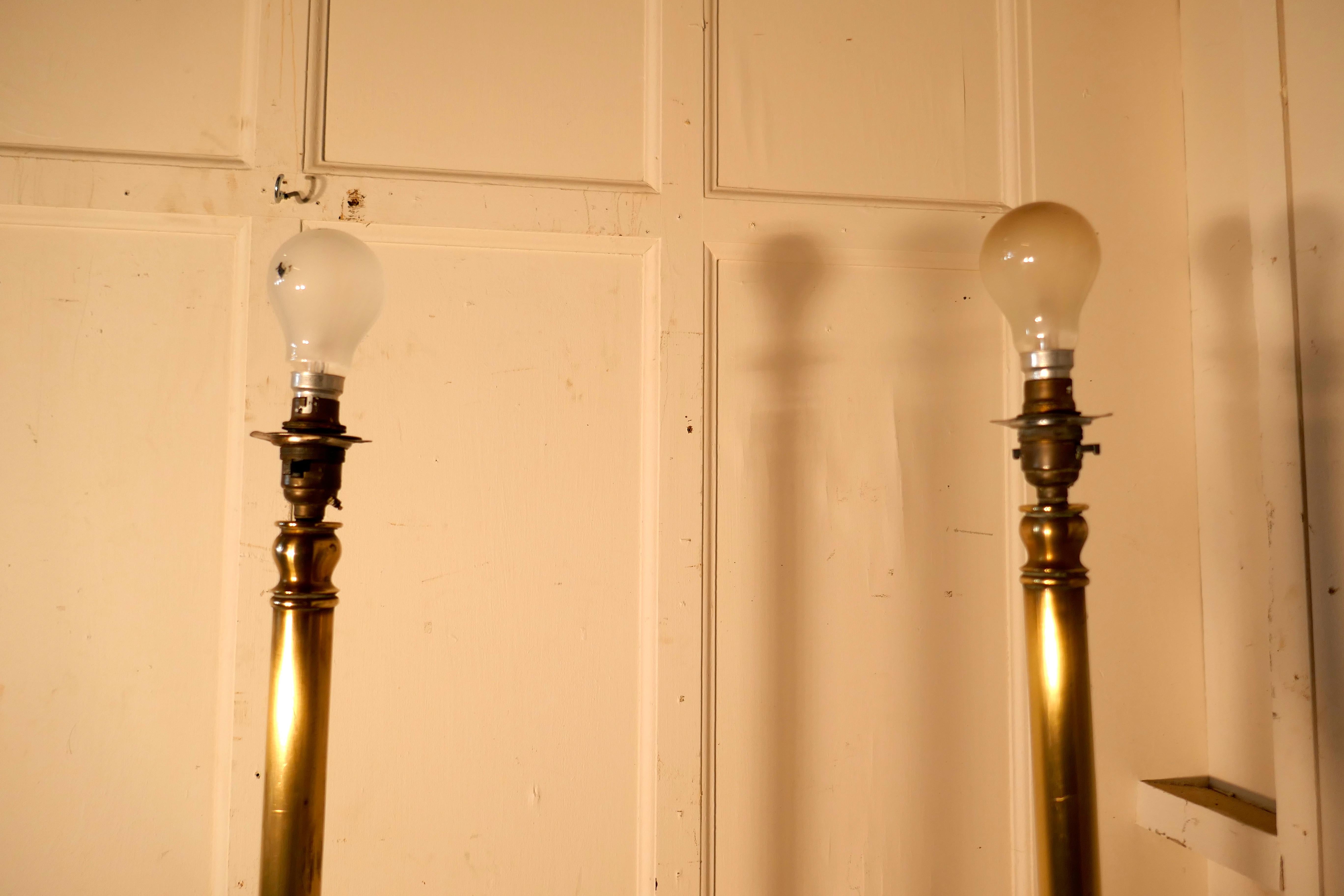 Pair of Tall Heavy Floor Lamps, Brass Arts and Crafts Standard Lamps at ...