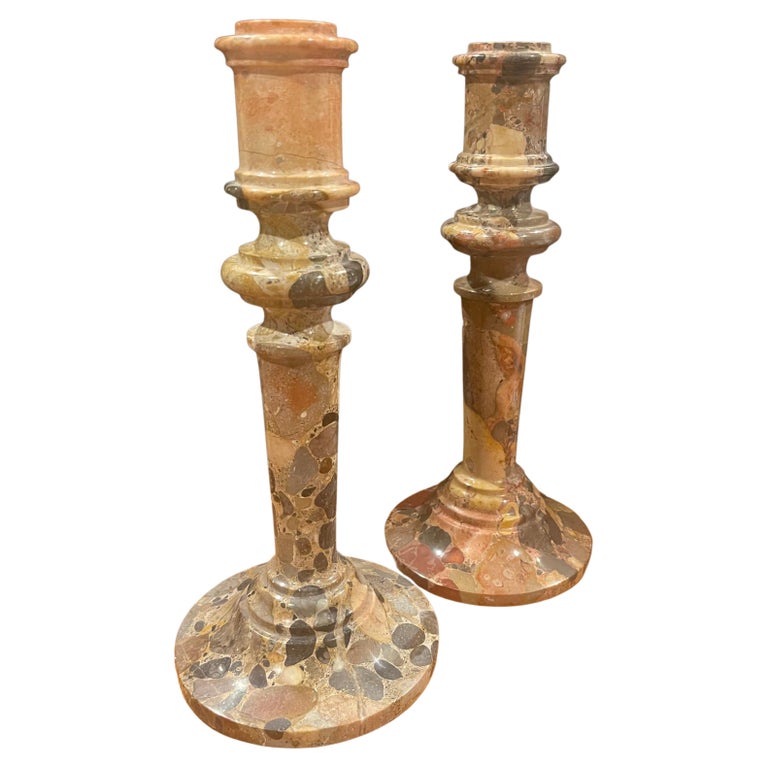 Pair of Tall Hollywood Regency Marble Candle Holders at 1stDibs