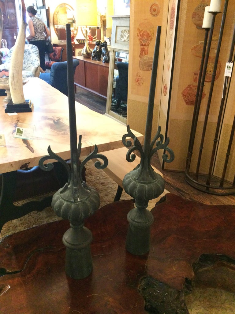Pair of Tall Iron Finials as Found Art Sculpture For Sale at 1stDibs
