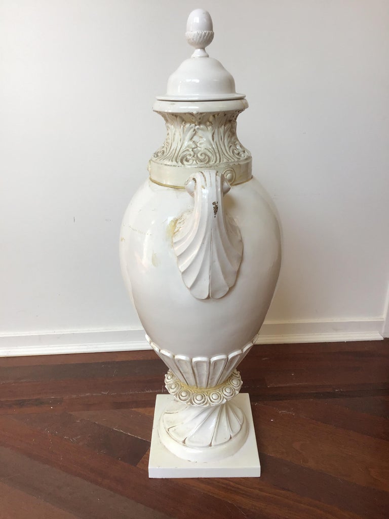 Pair of Tall Italian Ceramic Urns For Sale at 1stdibs