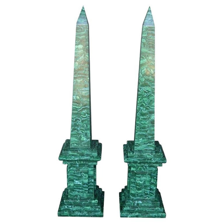 Pair of Tall Malachite Obelisks For Sale at 1stDibs