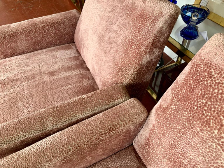 Pair of Tall Midcentury Style Swivel Chairs with New Salmon Velvet ...
