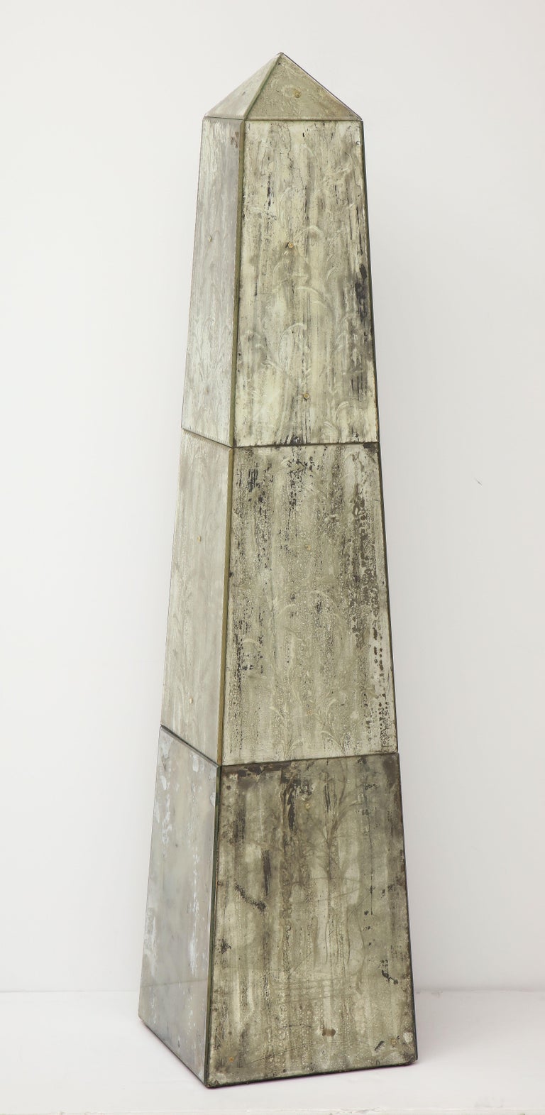Pair of Tall Mirrored Obelisks with Etched Floral Design For Sale at ...