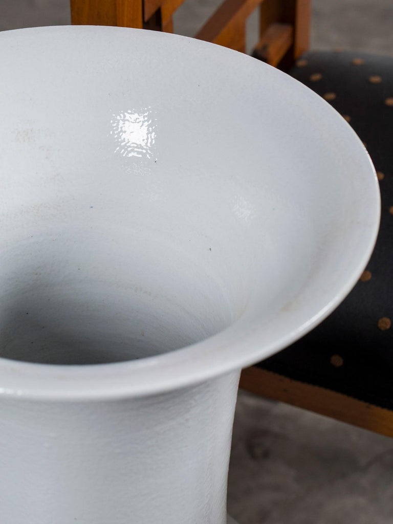 Pair of Tall Modern White Ceramic Handmade Chinese Temple Vases at 1stDibs