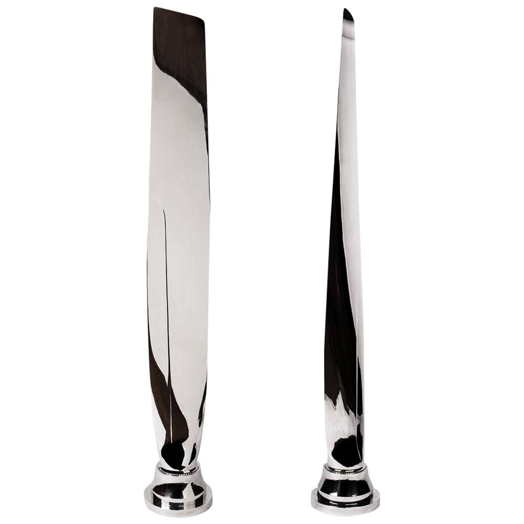 Pair of Tall, Polished Airplane Propeller Blade Sculptures at 1stDibs