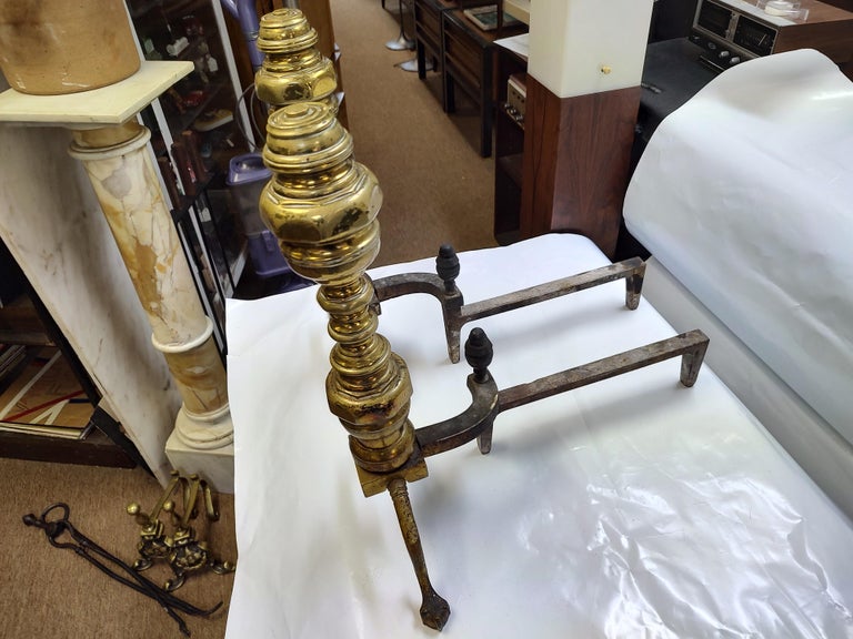 Pair of Tall Solid Brass Harvin Co. Federal Style Andirons For Sale at ...