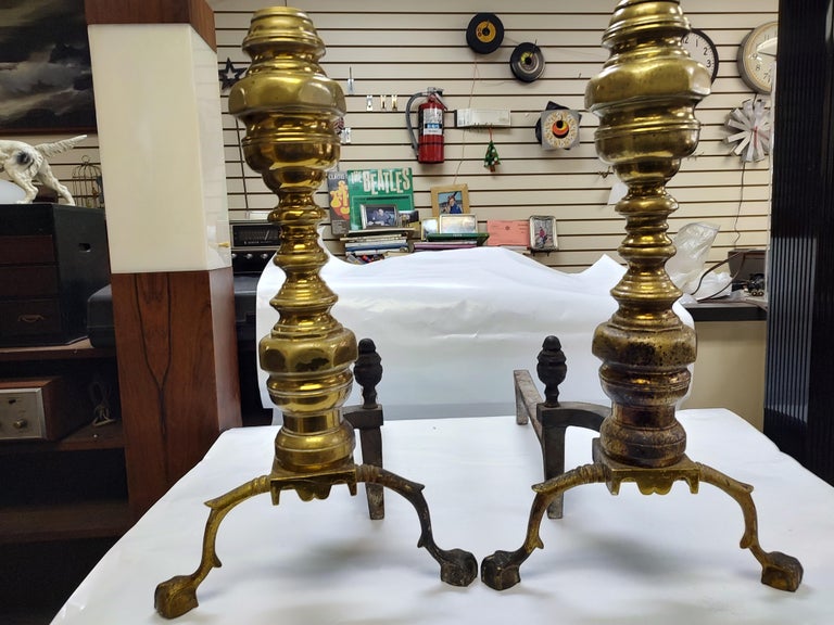 Pair of Tall Solid Brass Harvin Co. Federal Style Andirons For Sale at ...