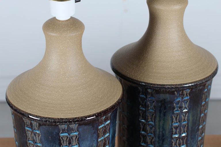 Pair of Tall Stoneware Table Lamps by Maria Philippi for Søholm ...