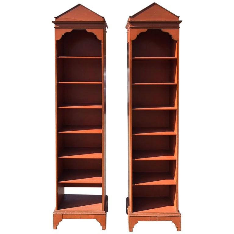 Pair of Tall Vintage English Painted Terracotta Wood Étagère ...