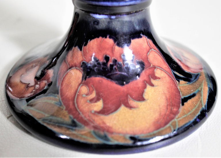 Pair of Tall William Moorcroft Poppy Patterned Art Pottery Candlesticks ...