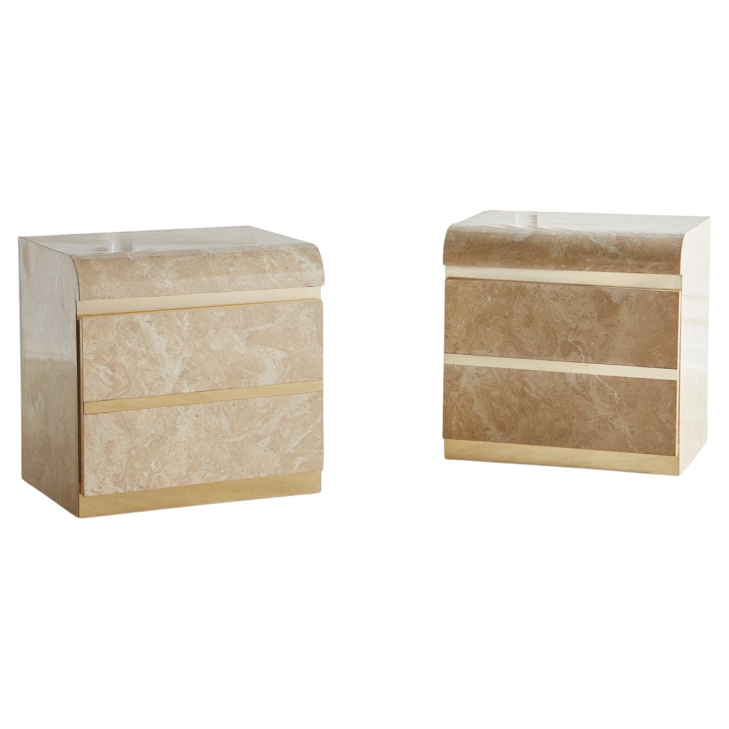 Pair of 'Laque' Oxblood Lacquer and Brass Nightstands by Design Frères ...