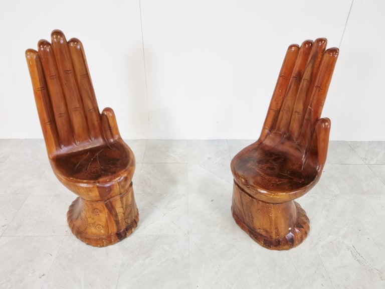 Pair of Teak Hand Shaped Chairs, 1970s at 1stDibs