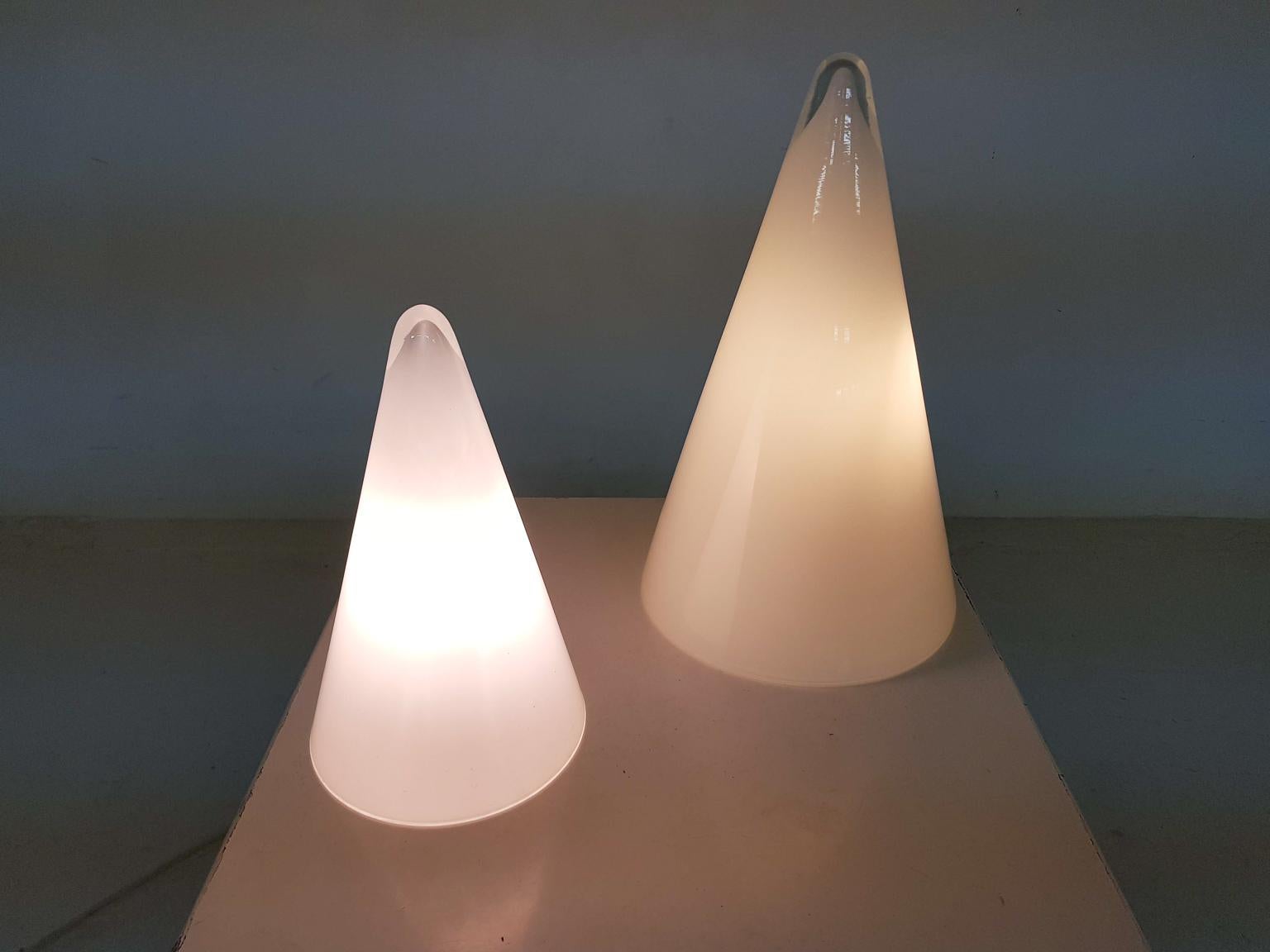 Pair of "Teepee" Opaline Glass Table or Desk Lights by SCE France ...