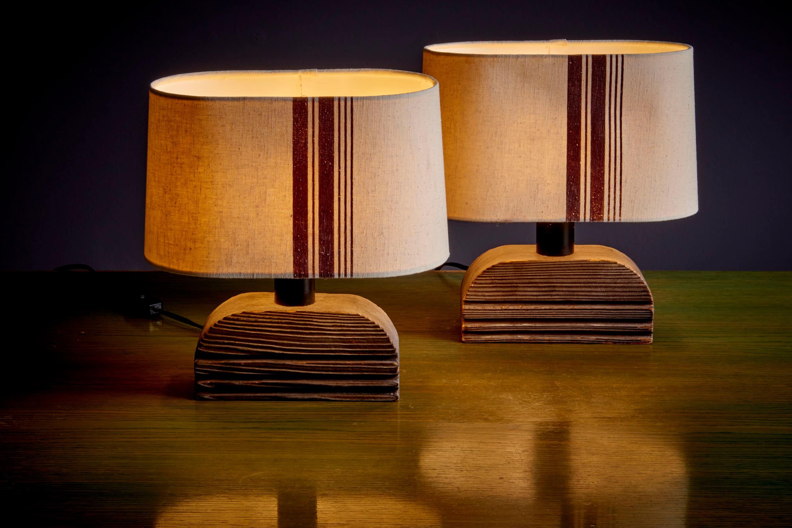 Pair of Temde Table Lamps in brushed wood with original shades, Swiz ...