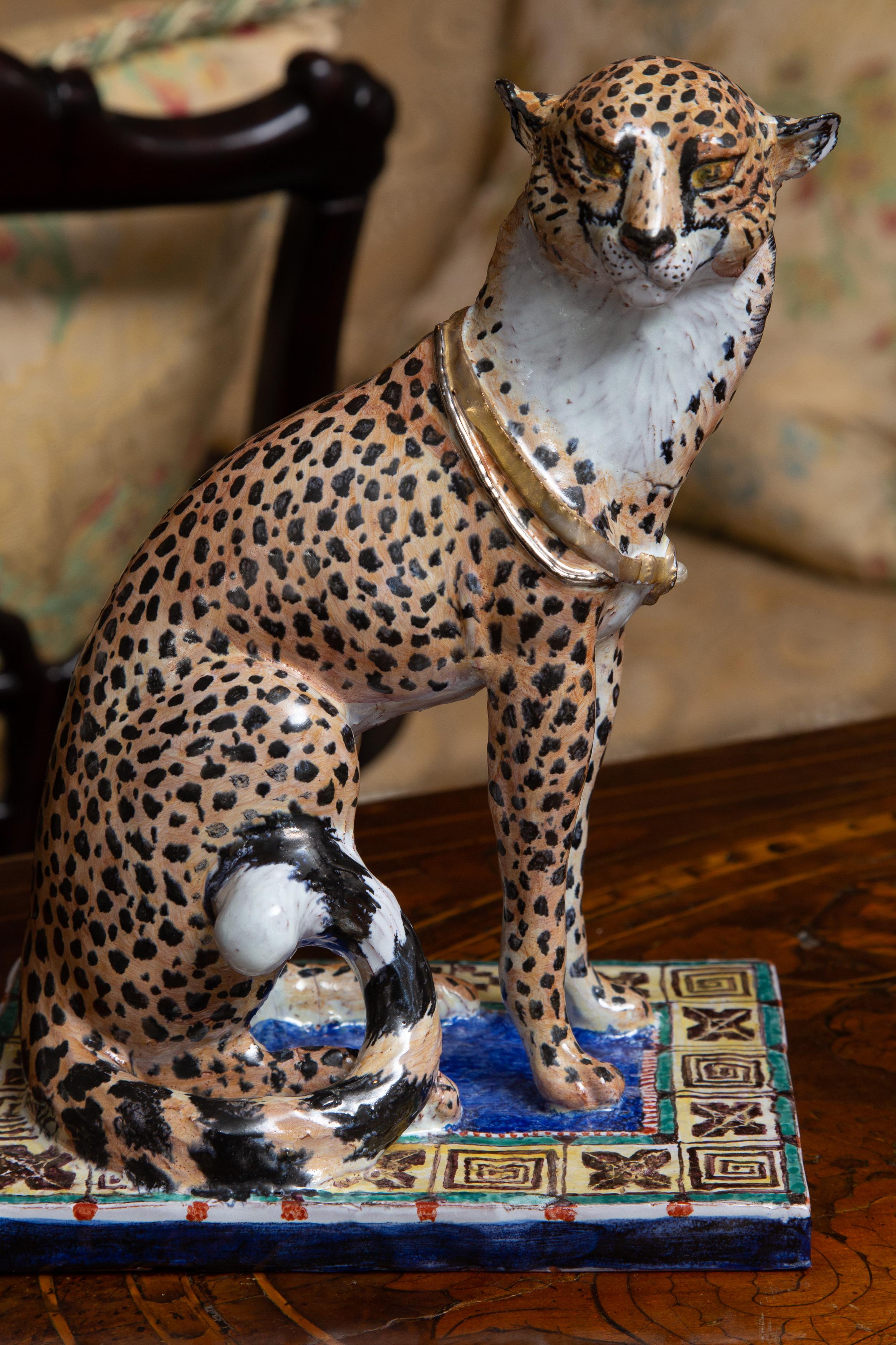 Pair of Terra Cotta Hand Painted and Glazed Cheetahs at 1stDibs ...