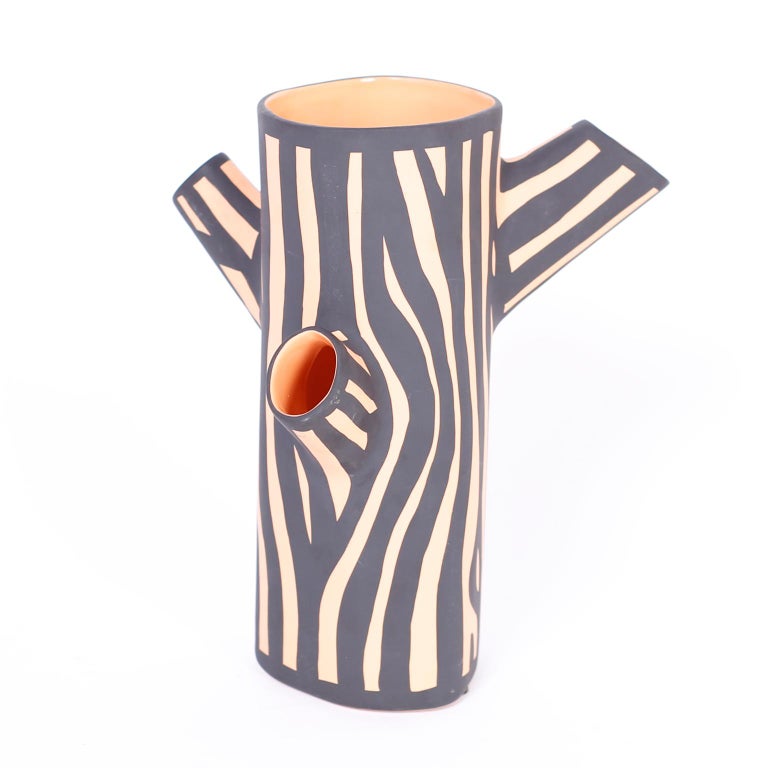 Pair of Terracotta Tree Trunk Form Vases For Sale at 1stDibs