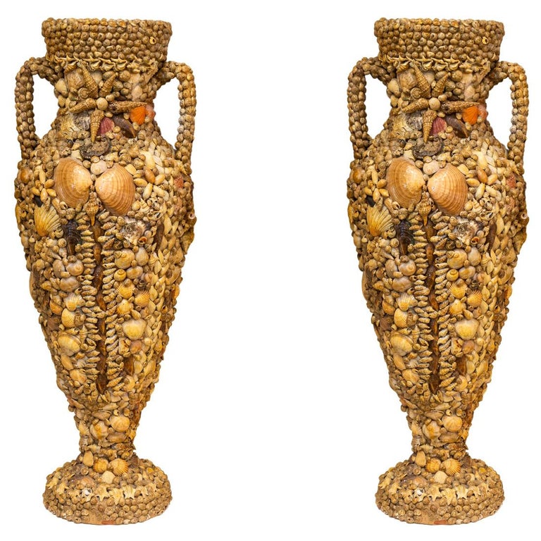 Pair of Terracotta and Shell Amphora Vases, circa 1950, France For Sale ...