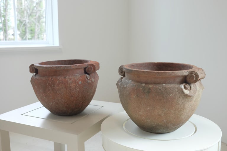Pair of Terracotta Compton Scroll Pots at 1stDibs