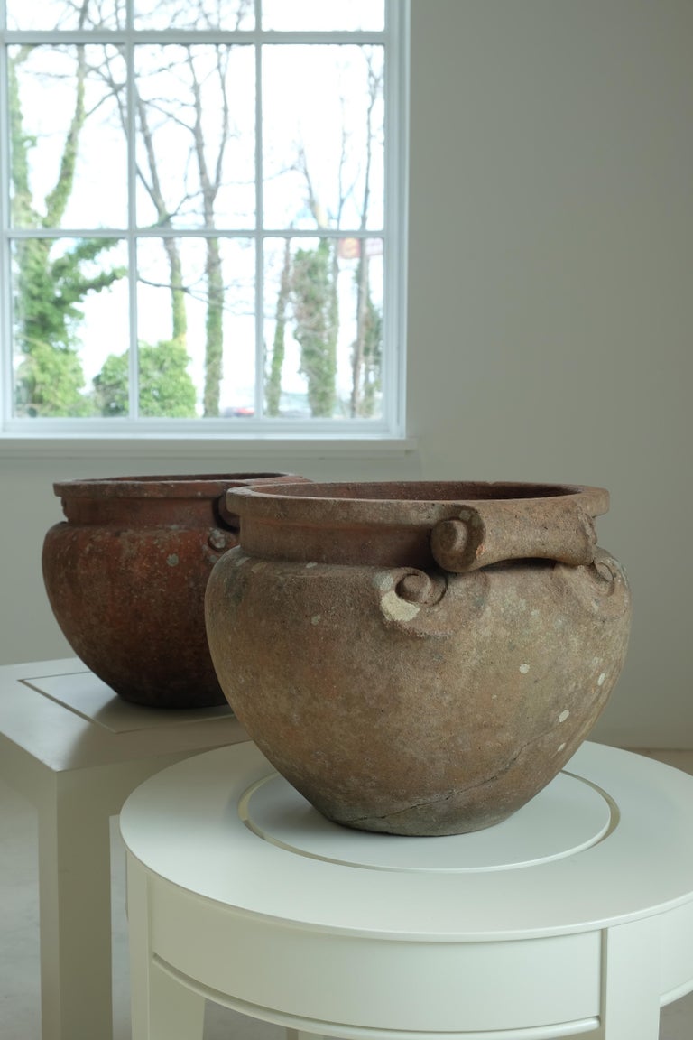 Pair of Terracotta Compton Scroll Pots at 1stDibs