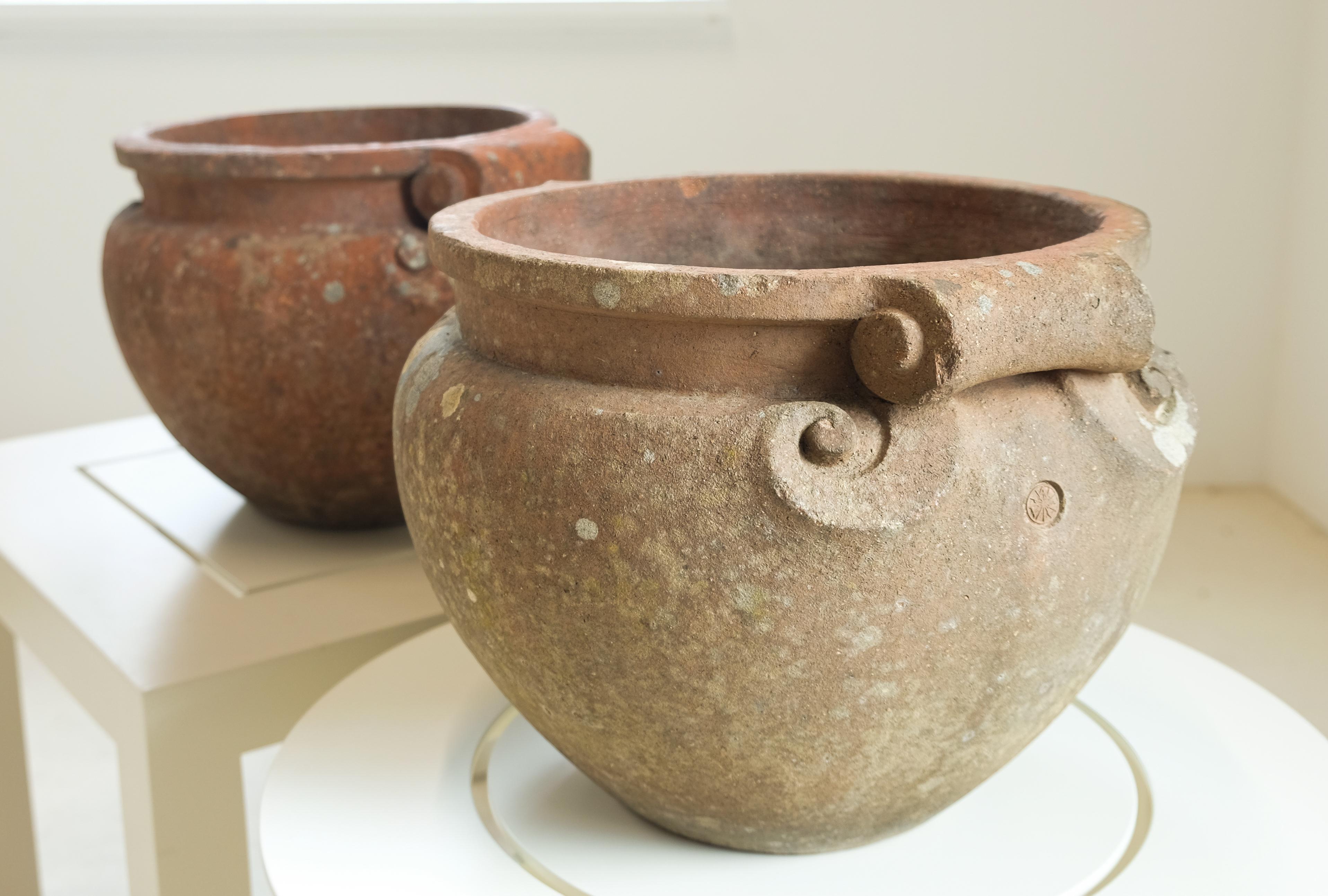 Pair of Terracotta Compton Scroll Pots at 1stDibs